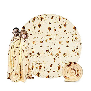 MJIYA Burrito Tortilla Wrap Blanket, Burrito Wrap Novelty Blanket Tortilla Towel for Adults/Kids, Giant Round Beach Towel/Throw Blanket/Picnic Blanket (Yellow, 59 inch)