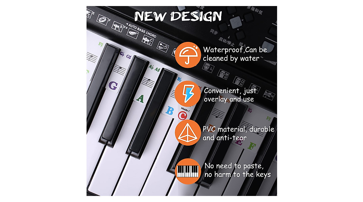 Piano Keyboard Stickers for Beginners,61 Key Full-Size Kids Keyboard ...