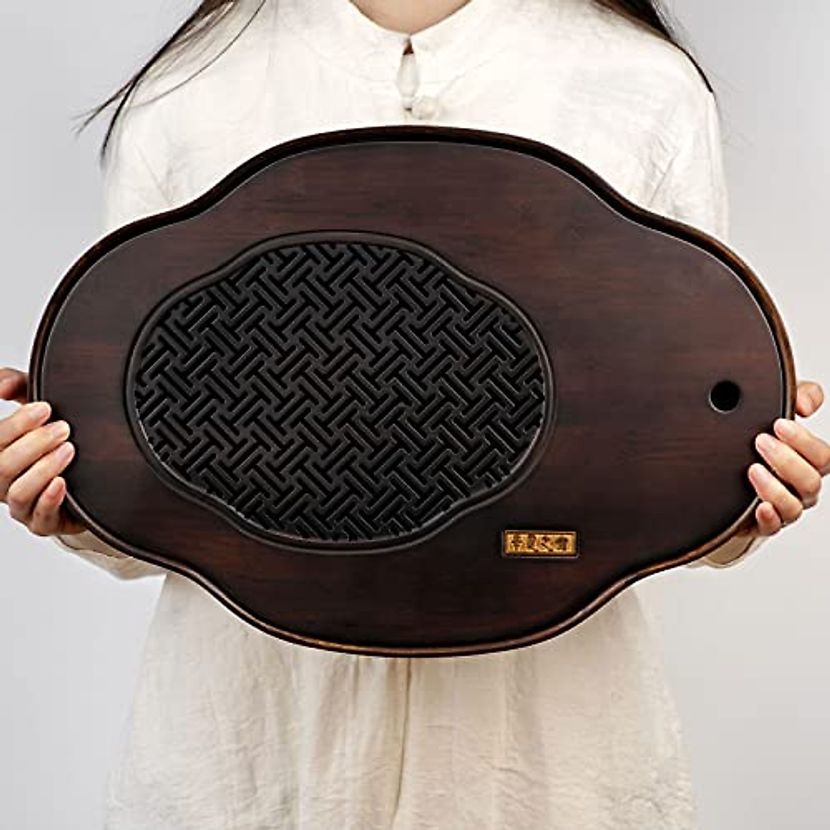 Bamboo Tea Tray Hua Xia Zhi Chuang Irregular Oval Shape, Chinese Gongfu Tea Table Serving Tray, Serving Box Reservoir Type (Big)