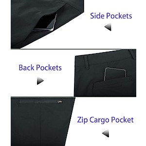 Derminpro Men's Waterproof Quick Dry Pocketed Stretch Zip Pockets Hiking Shorts Black Large