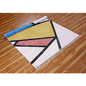 Casavani Hand Block Printed Cotton Dhurrie Geometric Pink & Yellow Area Rug Doormat Floor Rug Indoor Area Rugs for Bedroom Living Room Laundry Room 3x20 Feet Runner