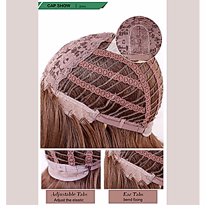 EALGA Warm Medium Brown Wigs, Long Natural Loose Curls Hair Wigs for Women, Full Synthetic Wig with Dark Roots, 22 inch EALGA-231