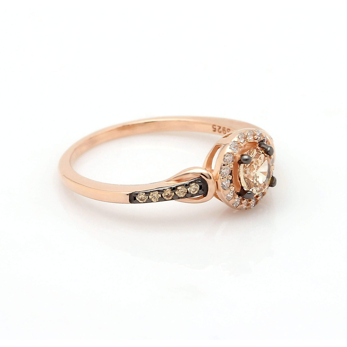 Ginger Lyne Collection Tanisha Beautiful Chocolate and Champagne Bridal Ring Rose Gold over 925 Sterling Silver Size 11