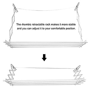 Qiilu Ceiling Clothes Drying Rack Fixed to Ceiling Clothes Drying Rack Iron Multifunction Retractable Wall Mounted Drying Laundry Rack Clothes Hanger Indoor