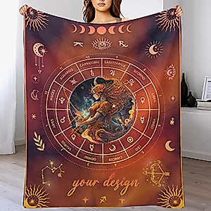 Custom Sagittarius Blanket Gifts, 50"x40" Rectangular Flannel Zodiac Throw Blanket Cozy, Personalized Blankets Gift for Boys Girls Teen Women Men Tarot Cards Lovers Birthday Anniversary Festival