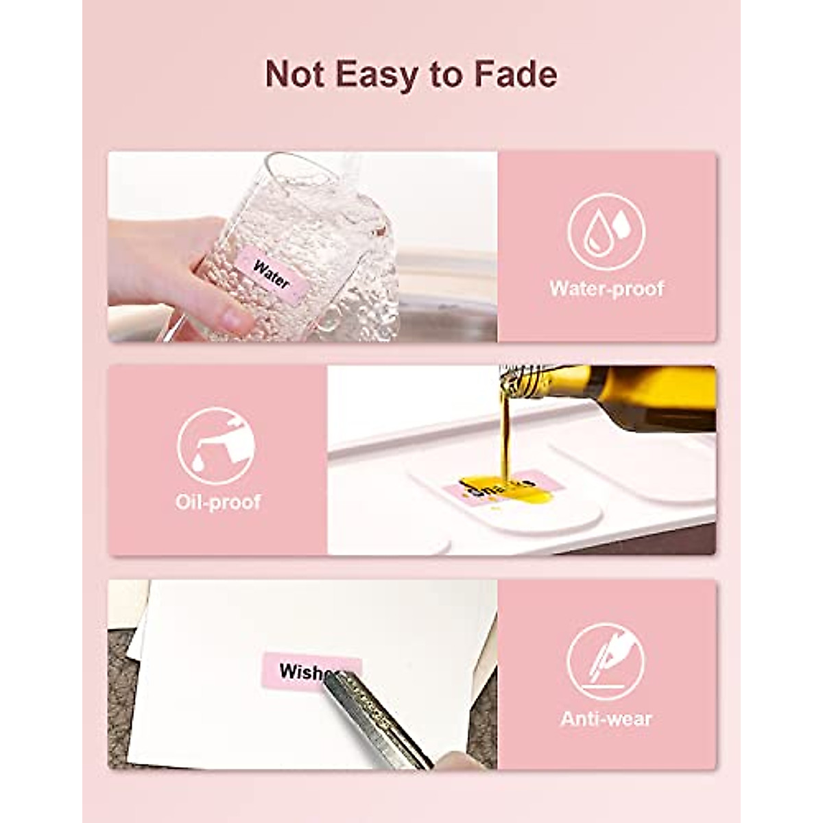 POLONO Thermal Label Maker Tape Adapted P10 Label Maker, Standard Laminated Office Labeling, 15mmx40mm/0.5x1.57inch, 180 Labels/Roll, P10 Thermal Printing Label Paper (Pink)