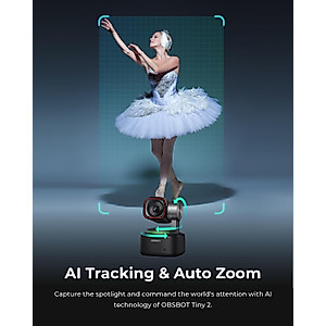 OBSBOT Tiny 2 Webcam 4K Voice Control PTZ, AI Tracking Multi-Mode & Auto Focus, Web Camera with 1/1.5" Sensor, Gesture Control, 60 FPS, HDR Light Correction, Webcam for PC, Streaming, Meeting, etc.