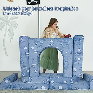 MeMoreCool Kids Couch, 10-Piece Modular Play Couch for Playroom, Fold Out Kids Sofa for Girl Boy, Glow Space