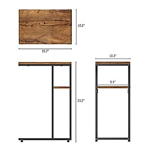 CubiCubi C Shaped End Table, Side Table for Couch and Bed, Rustic Table Living Room Bedroom, Small Table with Metal Frames, Modern Design, Fir Brown