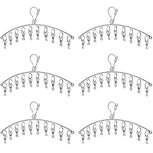 Seropy Clothes Hanger with 10 Clips Laundry Drying Rack 6 Pack, Clothes Drying Rack Stainless Steel Sock Hangers Windproof Clip and Drip Hanger for Drying Socks, Bras, Towel, Underwear, Baby Clothes