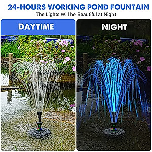 Yzert Pond Fountain Pump with 12 LED Lights, 32.8ft Power Cord Adapter 6W Outdoor Pool Fountains with 2-Tier Floating Water Garden Fountain for Garden Ponds Pool Outdoor Play