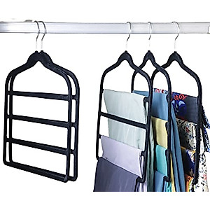 KIKILIE 5 Pack Velvet Pant Hangers Space Saving Non Slip Black Velvet Hangers, Multi Layer Velvet Hangers Clothes Hangers Closet Organizer for Pants Jeans Trousers Scarf Tie Towel