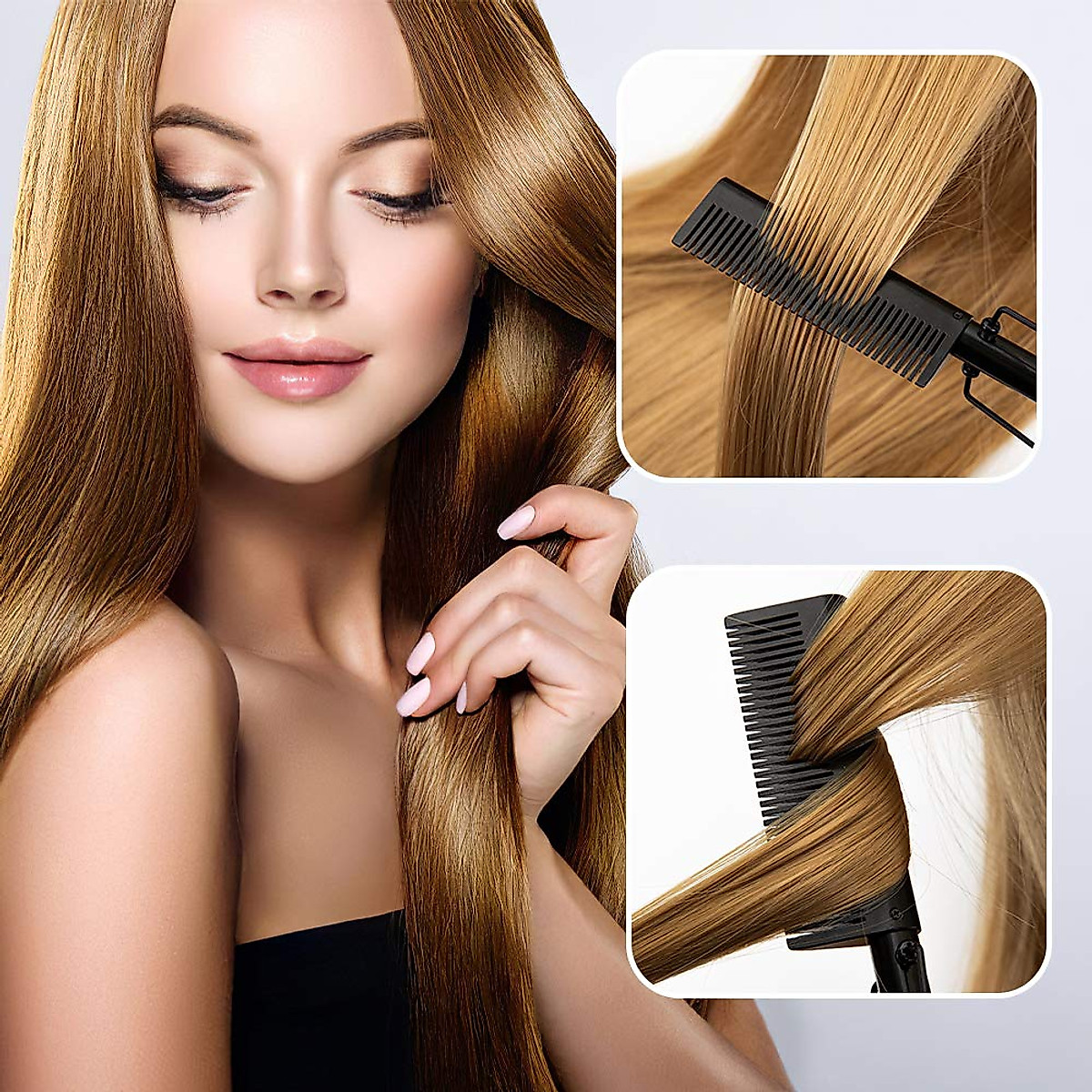 AIHOPESTO Electric Hot Comb Hair Straightener for African American Hair, 3 Temperature Settings, Metal Surface, Lightweight & Compact, 5 Piece Set