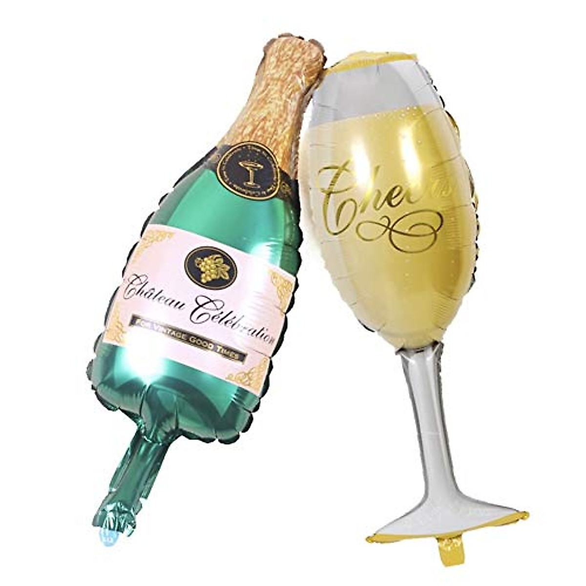 CheeseandU 3Packs Party Large Foil Balloons - Green Bottle & Champagne goblet & Diamond Ring for Bar Valentines Wedding Decors Aluminium Balloon Birthday Party Decoration Supplies (STY-4)