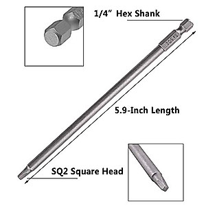 Yakamoz 10pcs 1/4-Inch Shank Long Magnetic Square Head Screwdriver Bit Set SQ2 Square Driver Bits Power Tools 5.9 Inch Length