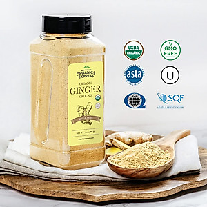HQOExpress Organic Ground Ginger – Non GMO, Kosher, USDA Certified Organic Ginger Powder – Hot and Spicy Aromatic Seasoning for Baking, Rubs, Marinades and Smoothies, 14 oz. Chef Jar