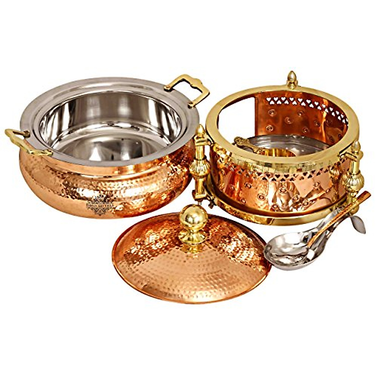 IndianArtVilla Steel Copper Chafing Dish with Sigdi Design Gel Fuel Stand, Buffet Warmer Serveware Party, 135 OZ