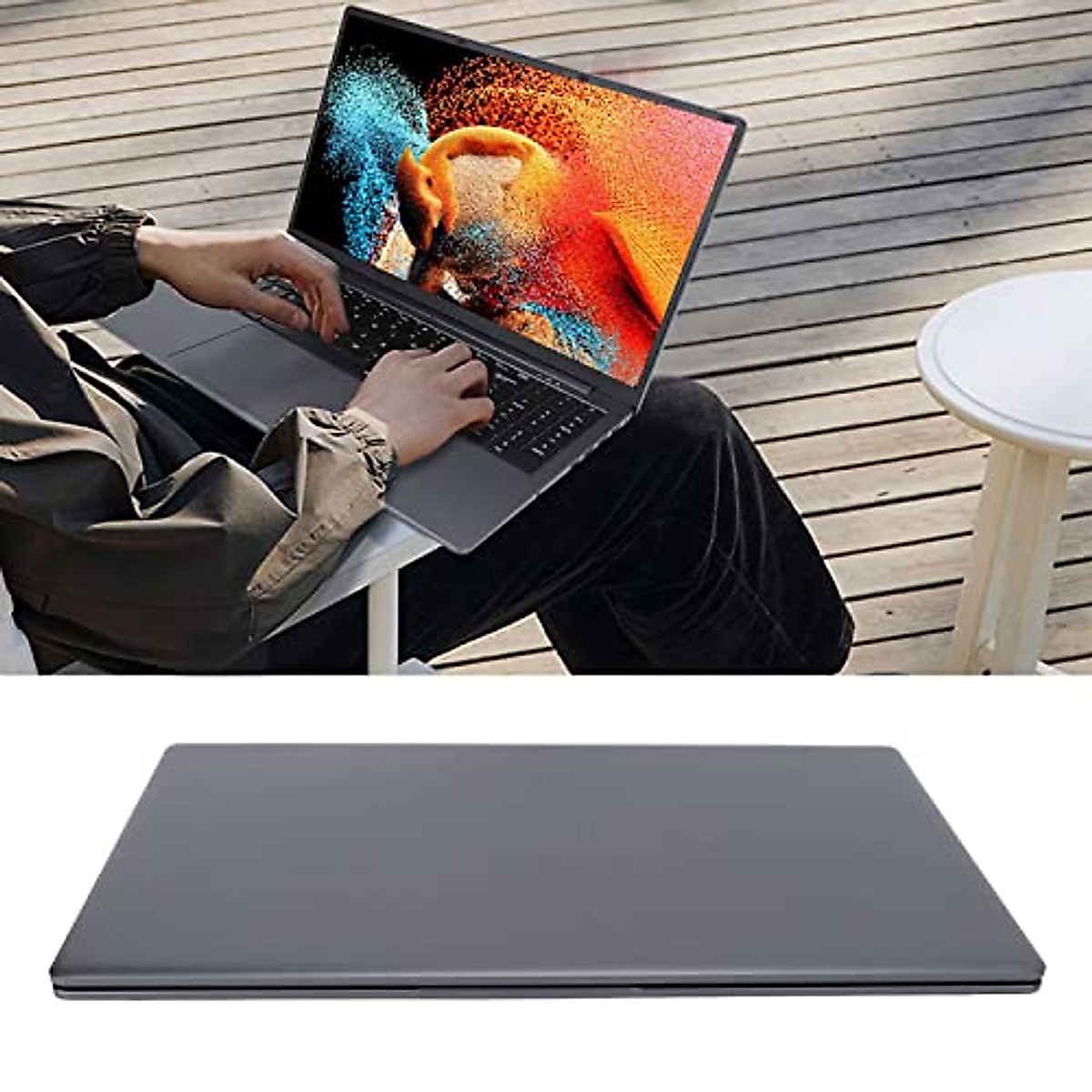 IPS Laptop, 12G LPDDR4 Quad Core 15.6in IPS Laptop Keyboard LED Backlight Fingerprint Reader for Office (12+256G US Plug)