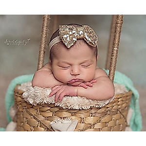 CÉLLOT 15pcs Baby Girl Headbands Sparkly Glitter Sequins 4" Big Hair Bows Ribbon Soft Stretchy Hair Bands for Infant Newborn and Toddlers