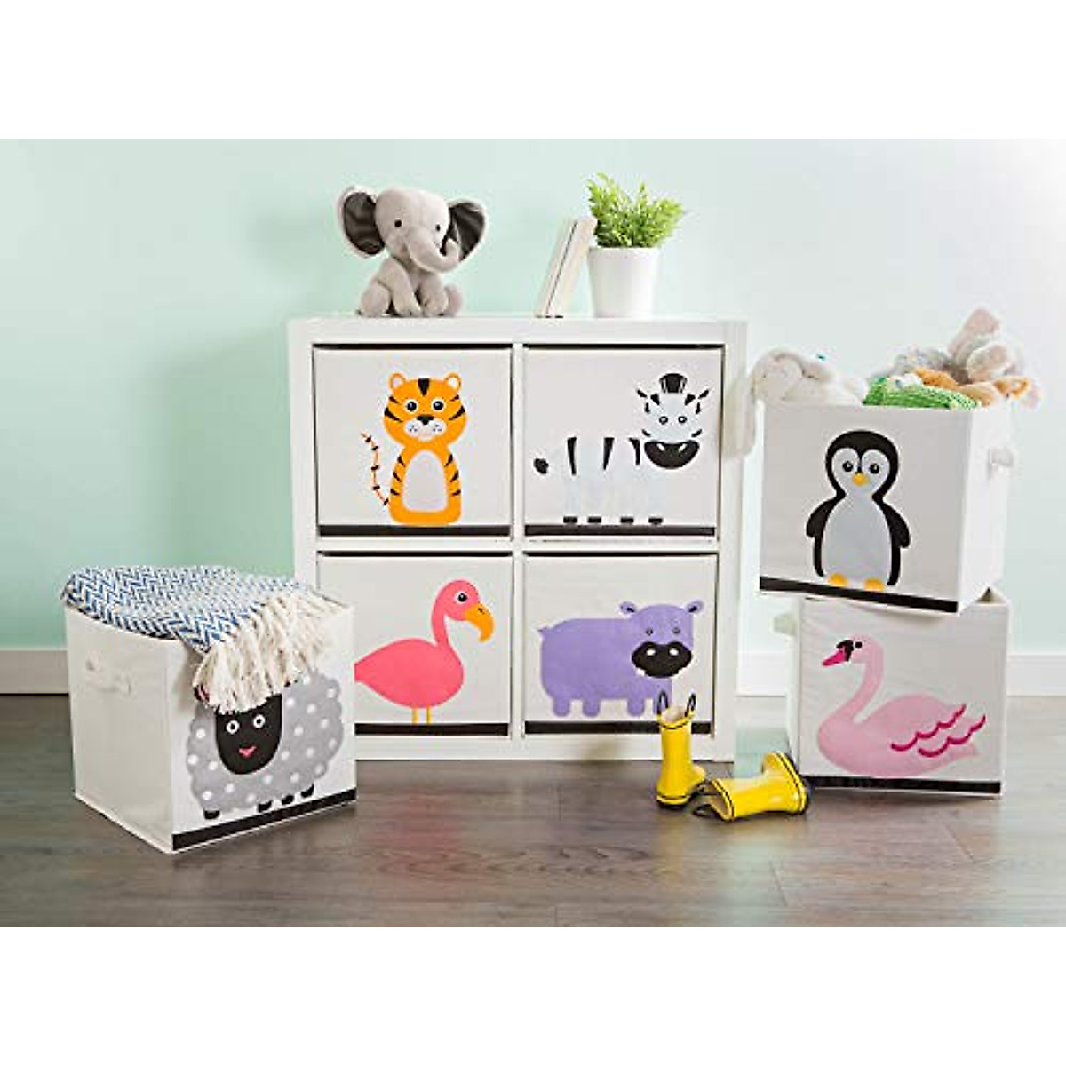E-Living Store Collapsible Storage Bin Cube for Bedroom, Nursery, Playroom and More 13x13x13" - Flamingo