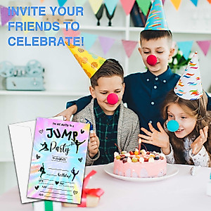 YQV Bounce House Jumping Party Birthday Invitations, 20-Count Invitations With Envelopes, Tie Dye Style Tampoline Birthday Party Decorations And Supplies-HBYQK-A02
