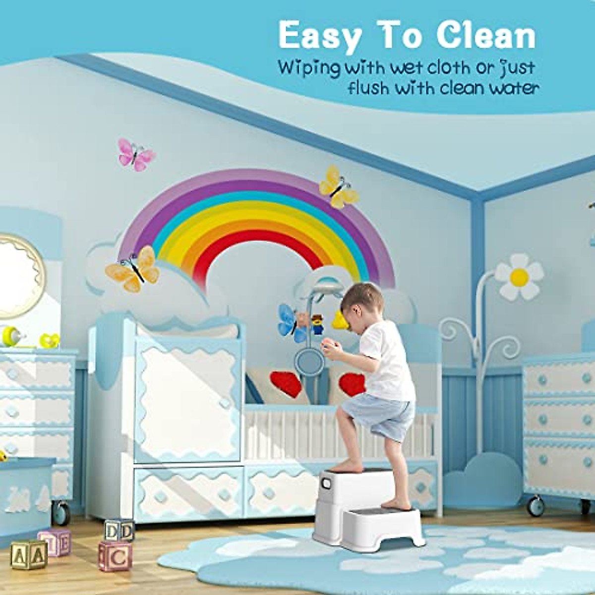 Step Stools for Kids, 2 Step Stool with Anti-Slip Surface and Rubber Bottom, Toddler Step Stool Poop Stool for Toilet Potty Training, Bathroom, Kitchen (Include 2 Ducks) Gray