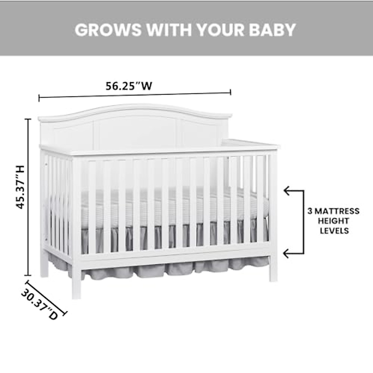 Oxford Baby Emerson 4-in-1 Convertible Crib, Snow White, GreenGuard Gold Certified