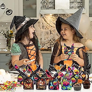 100 PCS Halloween Sweets Bags, Halloween Treat Candy Bags for Trick or Treat Party, Biscuit Goody Bags 14 * 23cm, Party Bag Pouches Fillers for Halloween Party Favor, Small Party Supplies