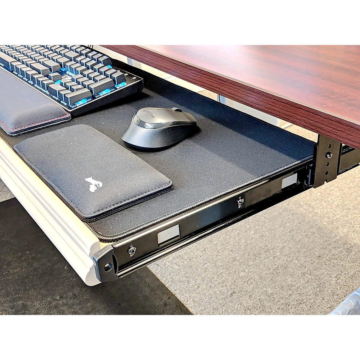 ZOENHOU 3 Pairs 14 Inch Black Keyboard Tray Slides, 22 LB Heavy Duty Ball Bearing Slides Hardware, Computer Tray Keyboard Slider Under Desk Rails Rack with 24 Adjustable Height Bracket and 48 Screws