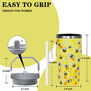 Hachishun Bee Tumbler with Handle Stainless Steel Vacuum Insulated Flip Straw- Honey Bee Gifts for Women Men - Yellow Bee Coffee Mug, Cup 20 Oz -Bee themed gifts, Bee keepers Gift