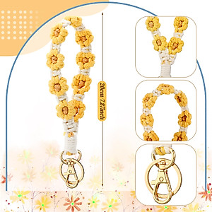 Landical 12 Pcs Boho Macrame Wristlet Keychain Flower Handmade Wristlet Keychain Cute Floral Keychain Daisy Flower Keychain (Classic Style)