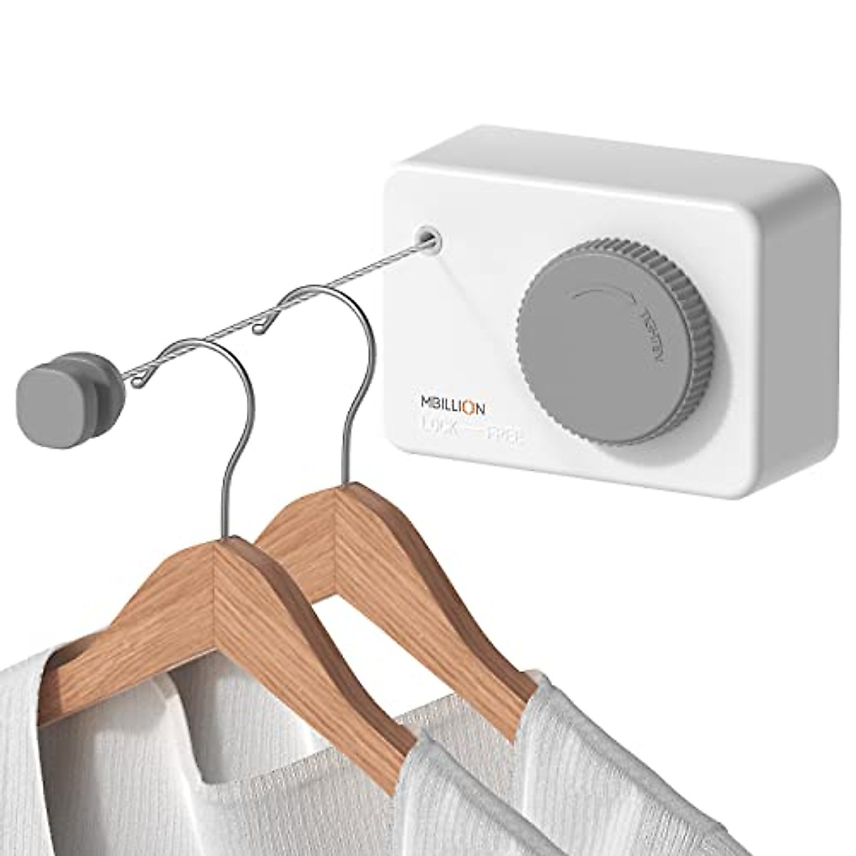 Mbillion Retractable Clothesline Heavy Duty Clothes Drying Laundry Line for Indoor Outdoor Retracting Hanging Clothing Drying with Retract Rotating Knob to Prevent Sagging White