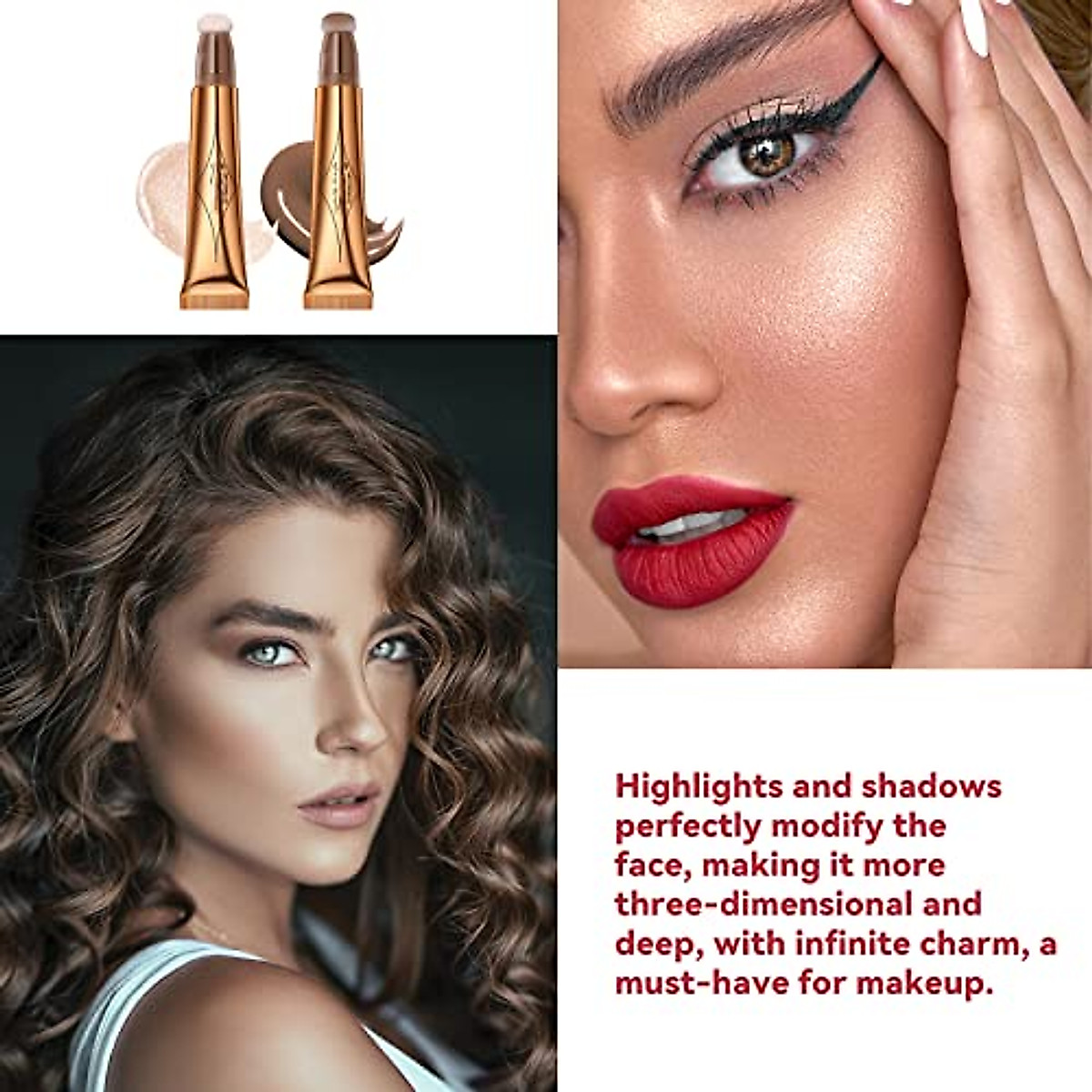 Contour Beauty Wand, Liquid Face Highlighter Bronzer Stick, Blush Pen, with Cushion Applicator Attached for 3D Face Brighten 0.4oz (3 colors)