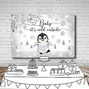 MEHOFOND 7x5ft Penguin Winter Baby Shower Backdrop Baby It's Cold Outside Background Silver Gliter Artic Animals Baby Shower Party Banner Decorations Photo Booth Props