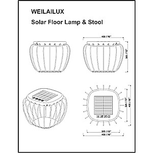WEILAILUX 16-inch Solar Outdoor Floor Lamp Waterproof, LED Round Cube Chair Light Seat Stool Side Table, Accent Ambient Decorative Lighting for Home Hotel Lawn Patio Garden, White (3000K + 6000K)