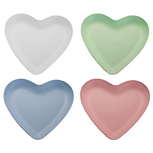 Hemoton Heart Shaped Dinner Plate: 4 Pcs Unbreakable Dinner Plates Snacks Salad Plates Candy Dish Appetizers Platter Steak Serving Plate for Party| Picnic| Camping| BBQ