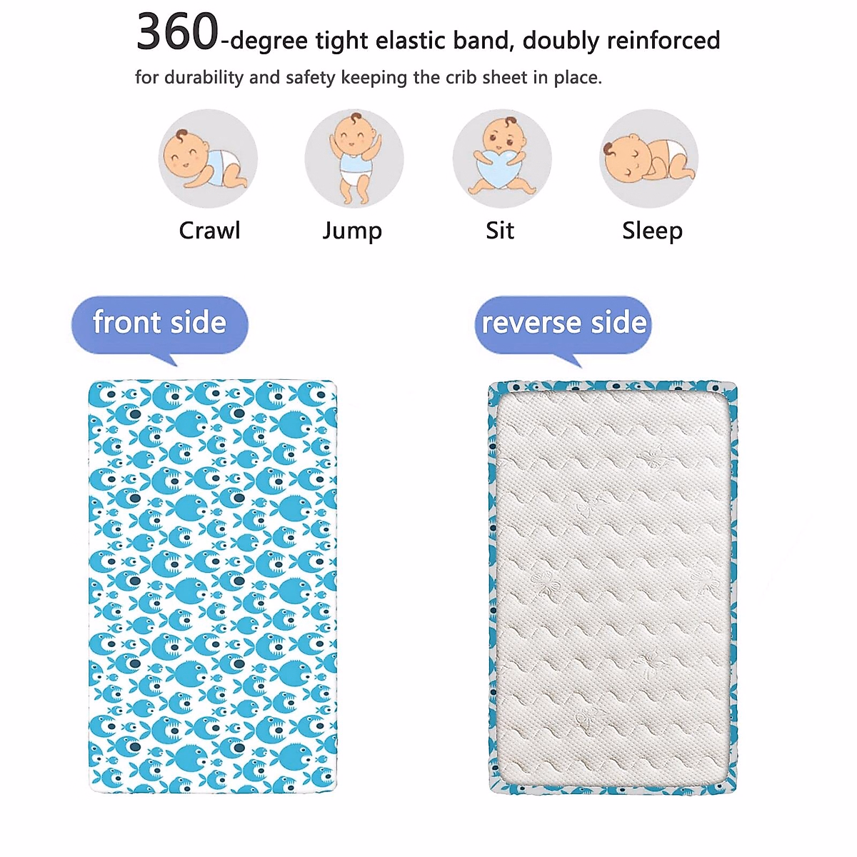 Shark Party Themed Fitted Crib Sheet,Standard Crib Mattress Fitted Sheet Soft and Breathable Bed Sheets-Baby Crib Sheets for Girl or Boy,28“ x52“,Sky Blue Dark Teal