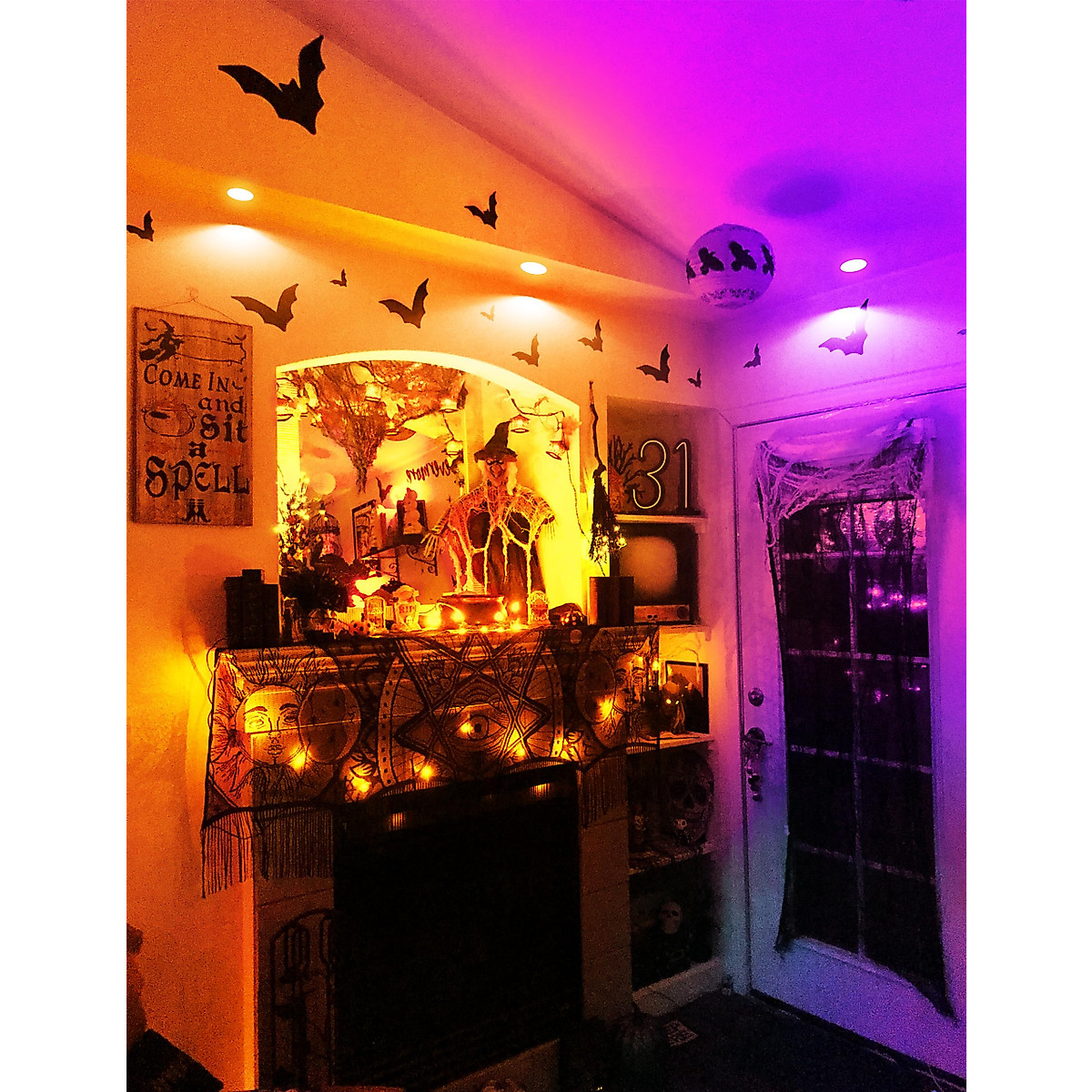 JandCase BR30 Halloween Light Bulbs, E26 Base Halloween Purple & Orange Indoor Flood Light Bulbs, Orange Purple Flood Light Bulbs for Halloween Decoration,11W(65W Equivalent),Not-Dimmable, 2 Pack