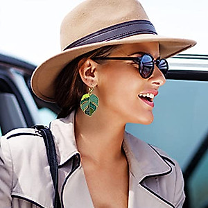 Gift Earrings Bohemian Green Leaf Earrings for Women, Enamel Jewelry for Women, Monstera Leaves Plant Pendant Drop Dangle Earrings for Women Mens with Box Gift Package, Hoop