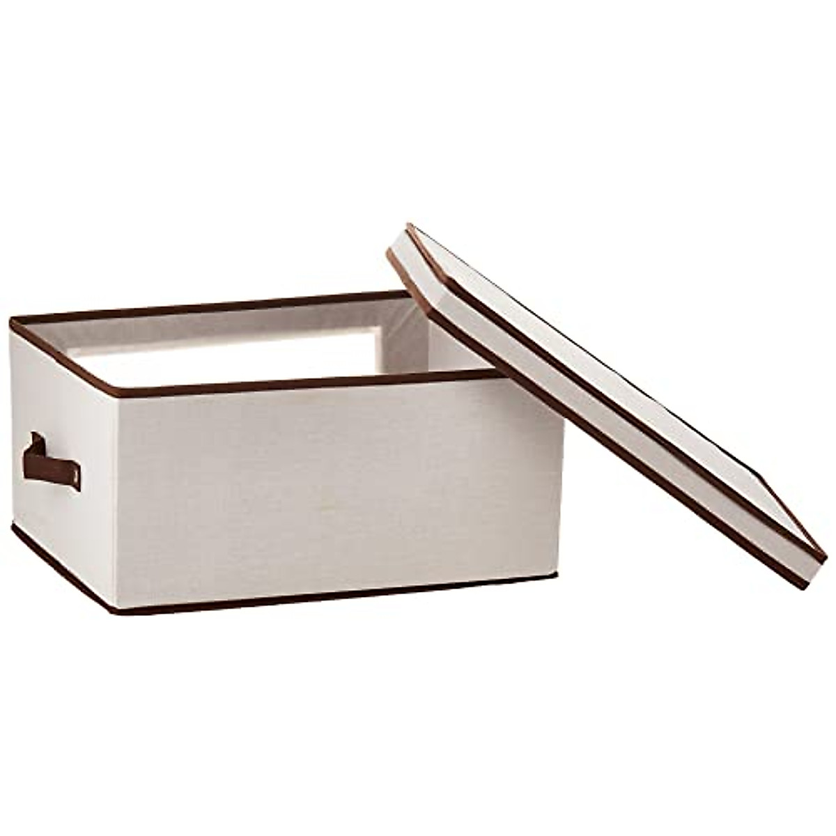 Household Essentials Natural 542 Vision Storage Box with Lid and Handles | Balloon Goblet Wine Glasses Canvas with Brown Trim