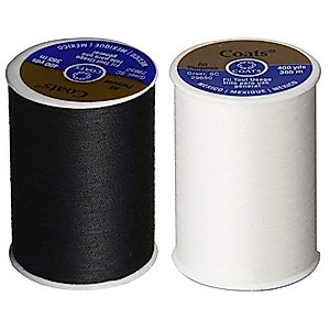 2-Pack - BLACK & WHITE - Coats & Clark Dual Duty All-Purpose Thread - One 400 Yard Spool each of BLACK & White