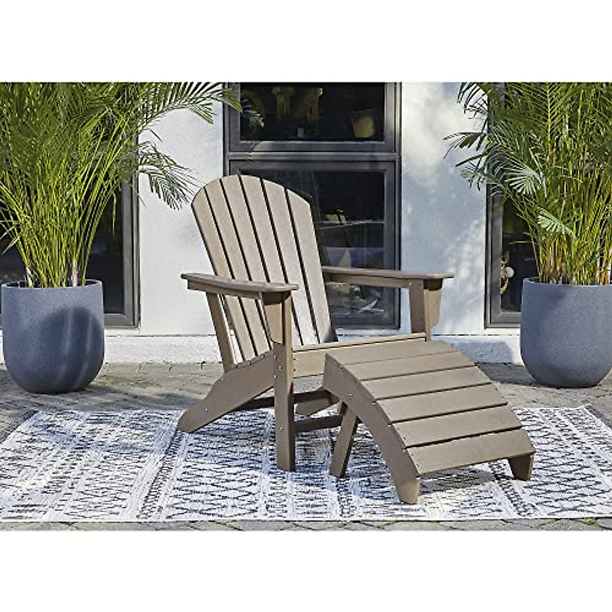 Signature Design by Ashley Outdoor Sundown Treasure Patio HDPE Ottoman, Grayish Brown
