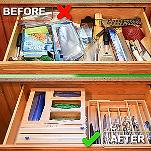 Ziplock Bag Storage Organizer with Foil and Plastic Wrap Organizer, Baggie Organizer Suitable for Gallon, Quart, Sandwich, Snack Bag, Aluminum Foil & Plastic Wrap