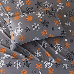 KeoWin Queen Bed Sheet Set 4PC 100% Microfiber up to Around 15" Deep Pocket, Super Soft Cooling Breathable Brushed Double Bedding, Machine Wash, Easy Care, Wrinkle Free - Snowflake (Grey)