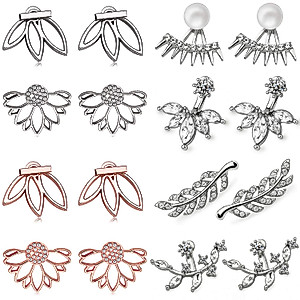 Suyi Fashion Hollow Lotus Flower Earrings Crystal Simple Chic Stud Earrings Set 8 Pairs