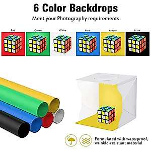 Photo Studio Light Box,Photo Shooting Tent kit,Portable Folding Home Photography Light Tent kit with White/Warm/Soft Lighting + 6 Color Backgrounds for Jewellery,Accessories,Toys and Small Items