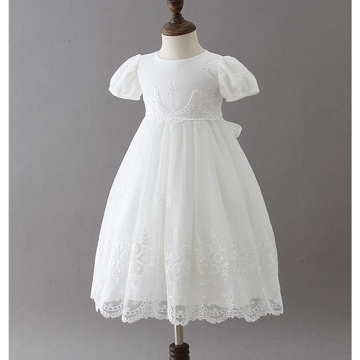 Silver Mermaid Baby Girls Christening Baptism Dress Special Occasions Lace Floral Embroidered Christening Gown(18M,Ivory White)