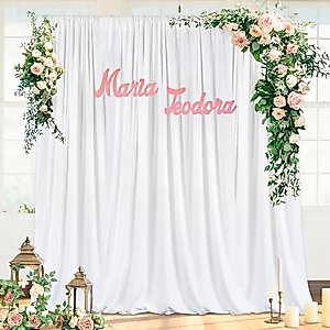 White Backdrop Curtains 5ft x 10ft Photo Photography Background Wrinkle Free Polyester Fabric 2 Panels Drapes for Parties Wedding Baby Shower Birthday Home Party Decor
