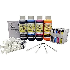 InkOwl Refillable Cartridge Replacement for Brother MFC-J5920DW, MFC-J775DW, MFC-J985DW + auto-Reset Chips + 4x120ml Ink