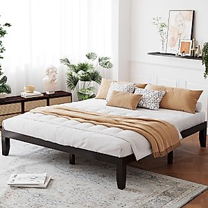 Giantex King Wood Platform Bed Frame, 14 Inch Solid Rubber Wood Mattress Foundation, Heavy Duty Wood Slats Support, No Box Spring Needed, Easy Assembly, Espresso